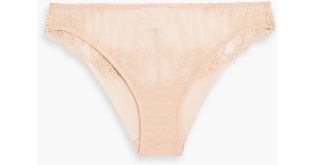 La Perla Lace-trimmed Stretch-tulle Low-rise Briefs in White | Lyst