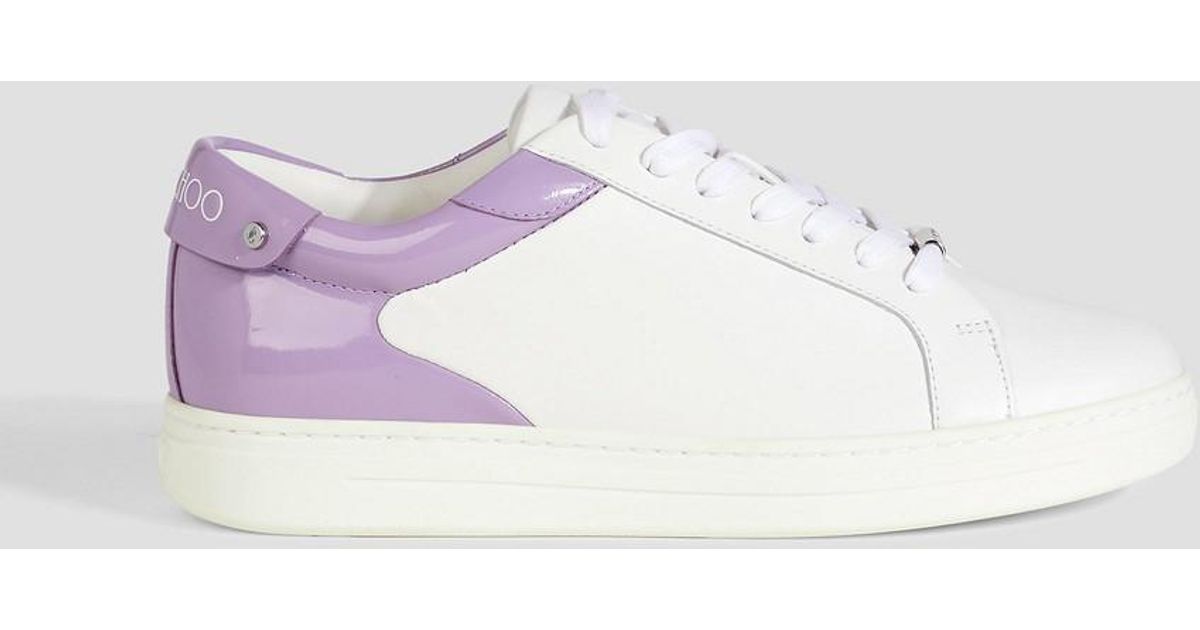 Jimmy Choo Rome Smooth And Patent-leather Sneakers in White | Lyst