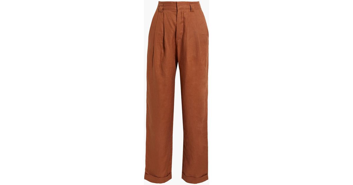 Ronny Kobo Ginevra Pleated Linen Wide-leg Pants in Brown | Lyst