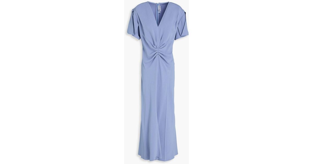 Victoria Beckham Gathered Crepe Midi Dress in Blue | Lyst UK