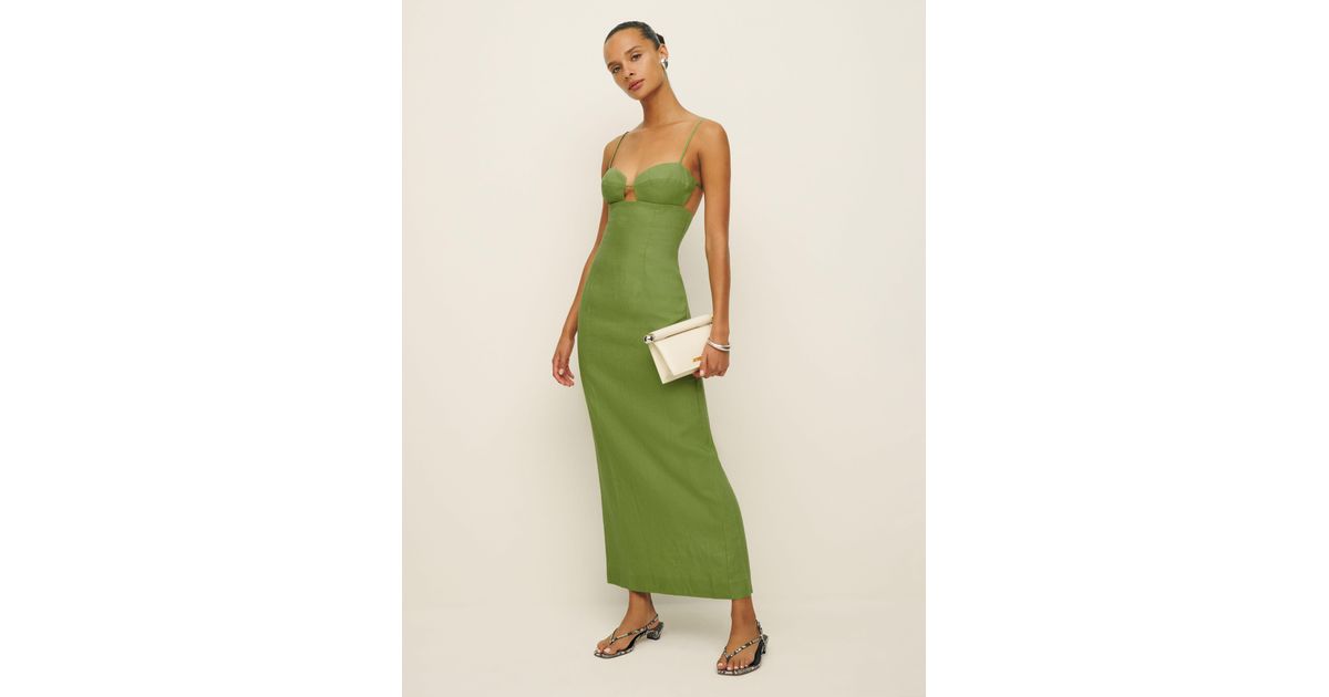 Reformation Malibu Linen Dress in Green | Lyst