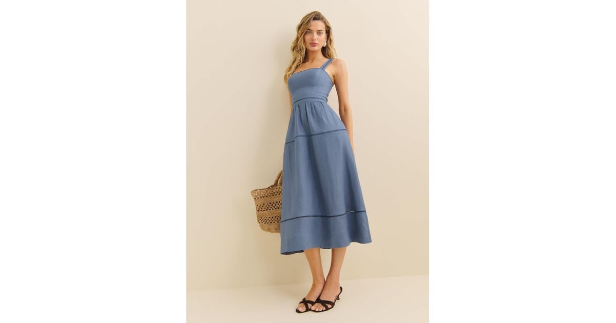 Reformation Everett Linen Dress in Blue | Lyst