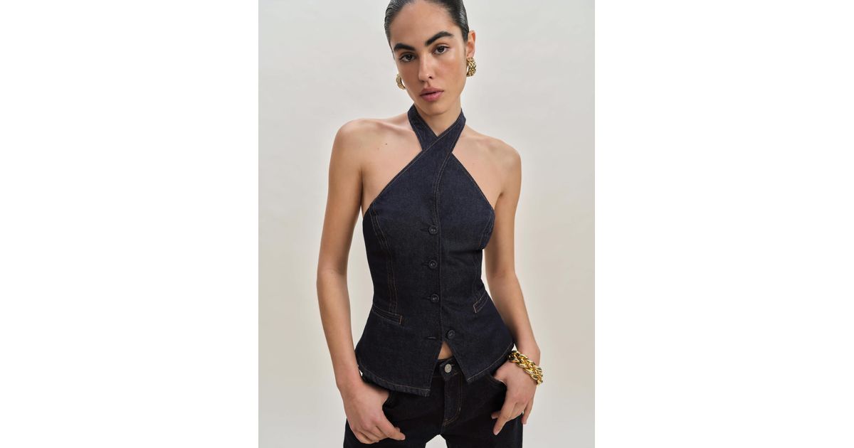 Reformation Tate Denim Top 10 in Blue | Lyst