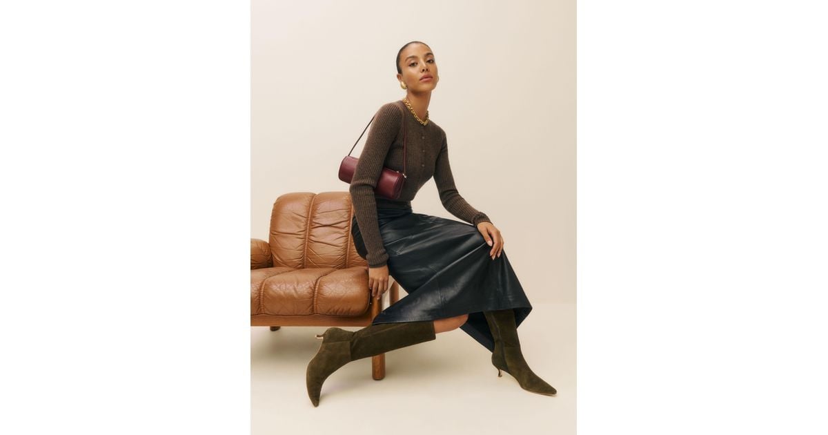 Reformation Knee-High Suede Boots in Natural | Lyst