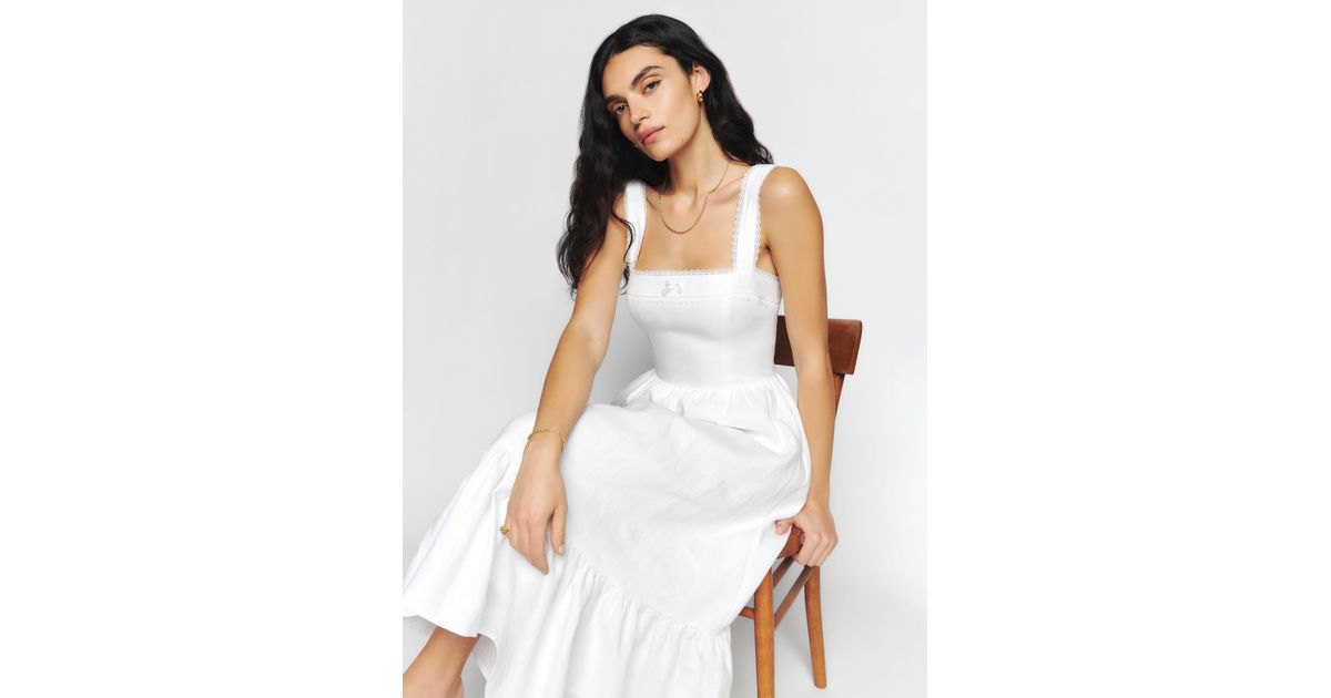 Reformation Rowen Linen Dress in White | Lyst