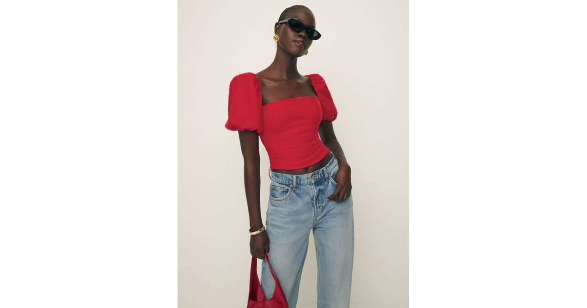 Reformation Marella Linen Top in Red | Lyst