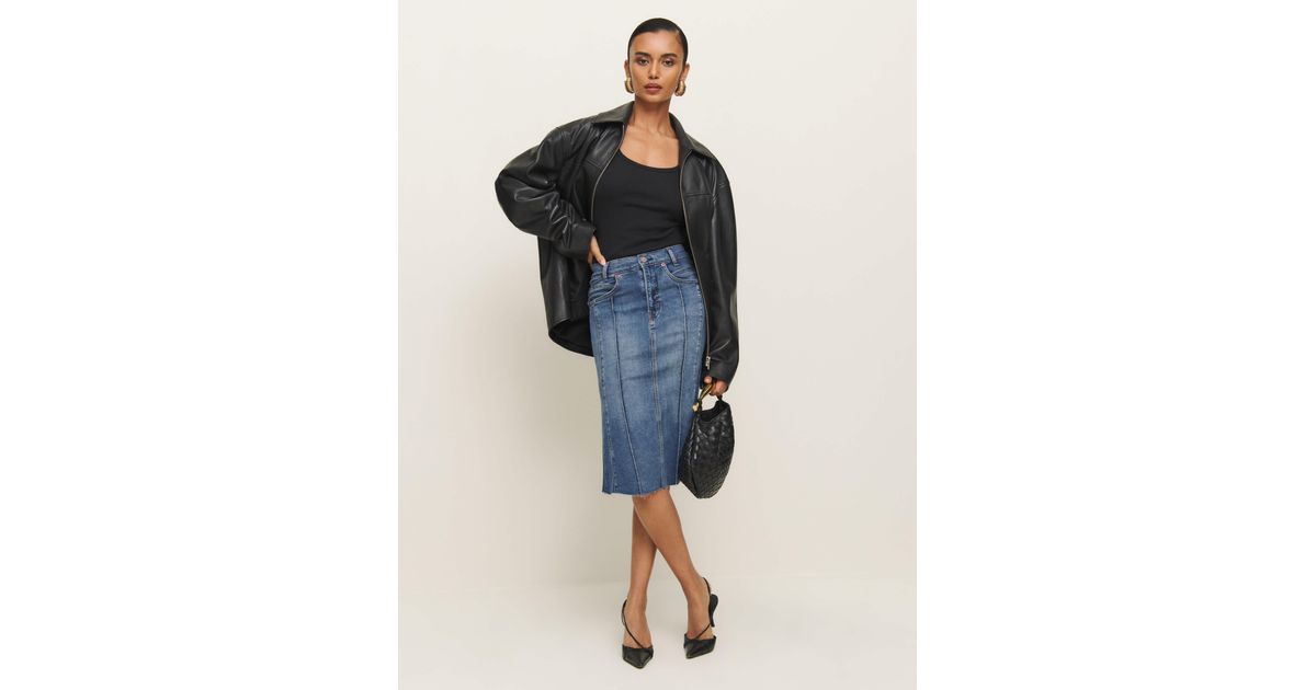Reformation Juliana Fluted Denim Midi Skirt in Blue | Lyst