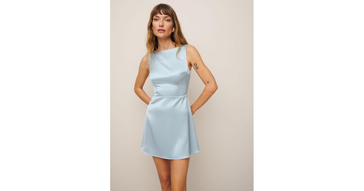 Reformation Zenni Satin Dress in Blue | Lyst