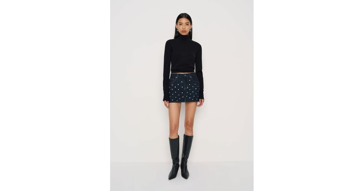 Reformation Hazel Low Rise Denim Mini Skirt in Black | Lyst