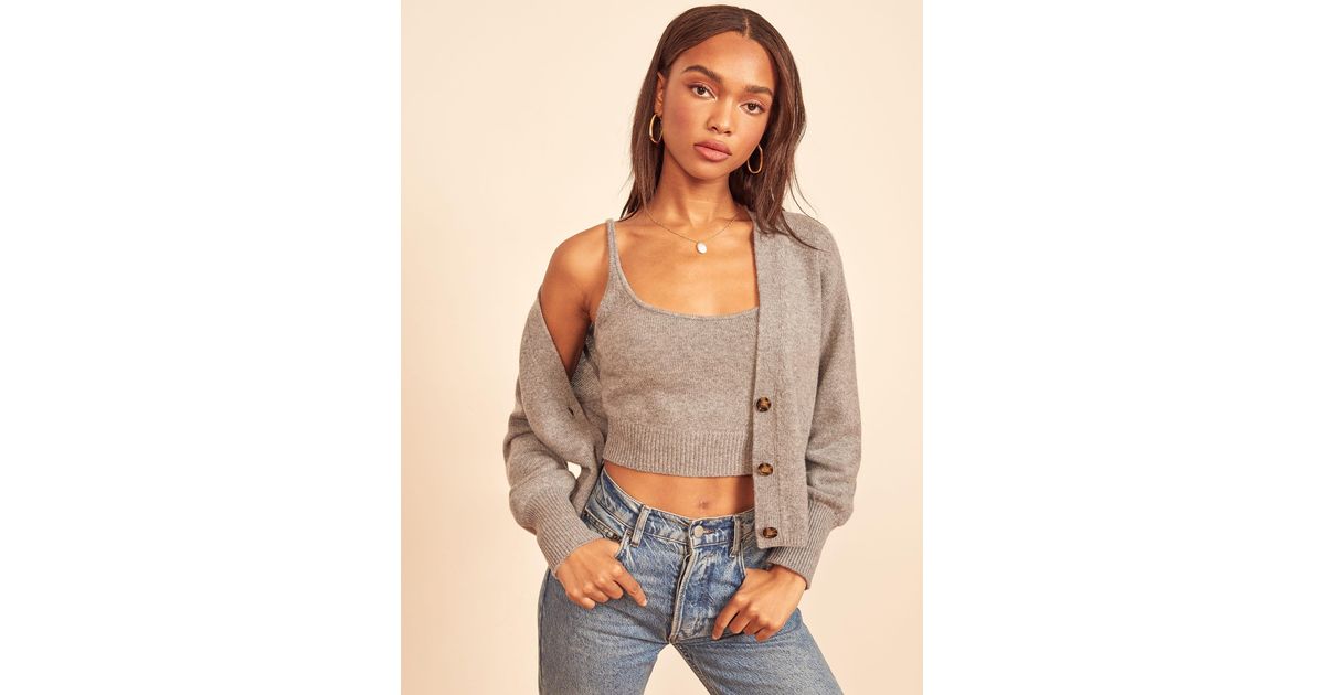 Reformation Varenne Cashmere Tank And Cardi Set in Gray | Lyst