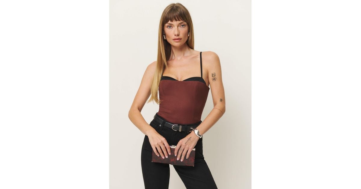 Reformation Sleeveless Sweetheart Neckline Contrast Stitch Top in Red ...