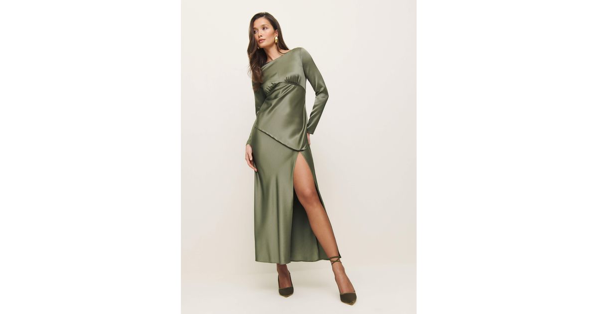 Reformation Naila Satin Dress in Green | Lyst