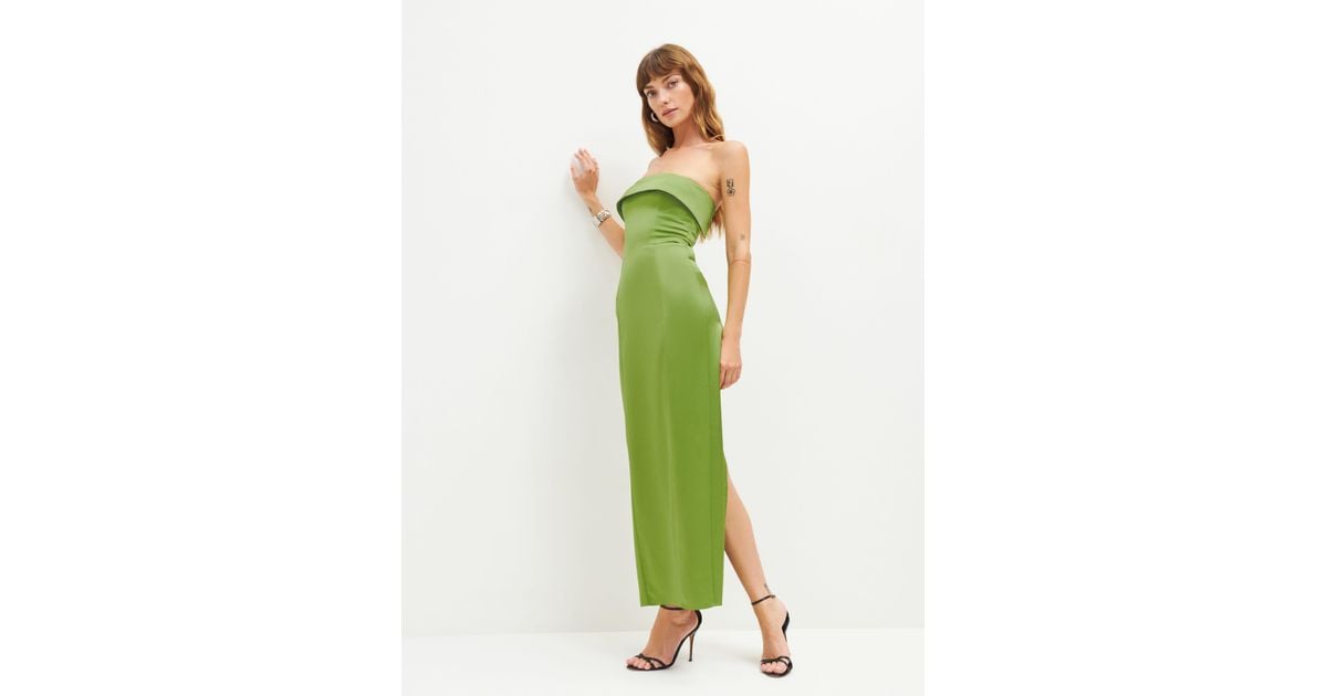 Reformation Johan Satin Dress in Green | Lyst