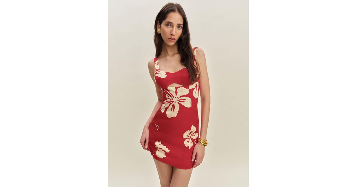 Reformation Belma Linen Dress in Red | Lyst