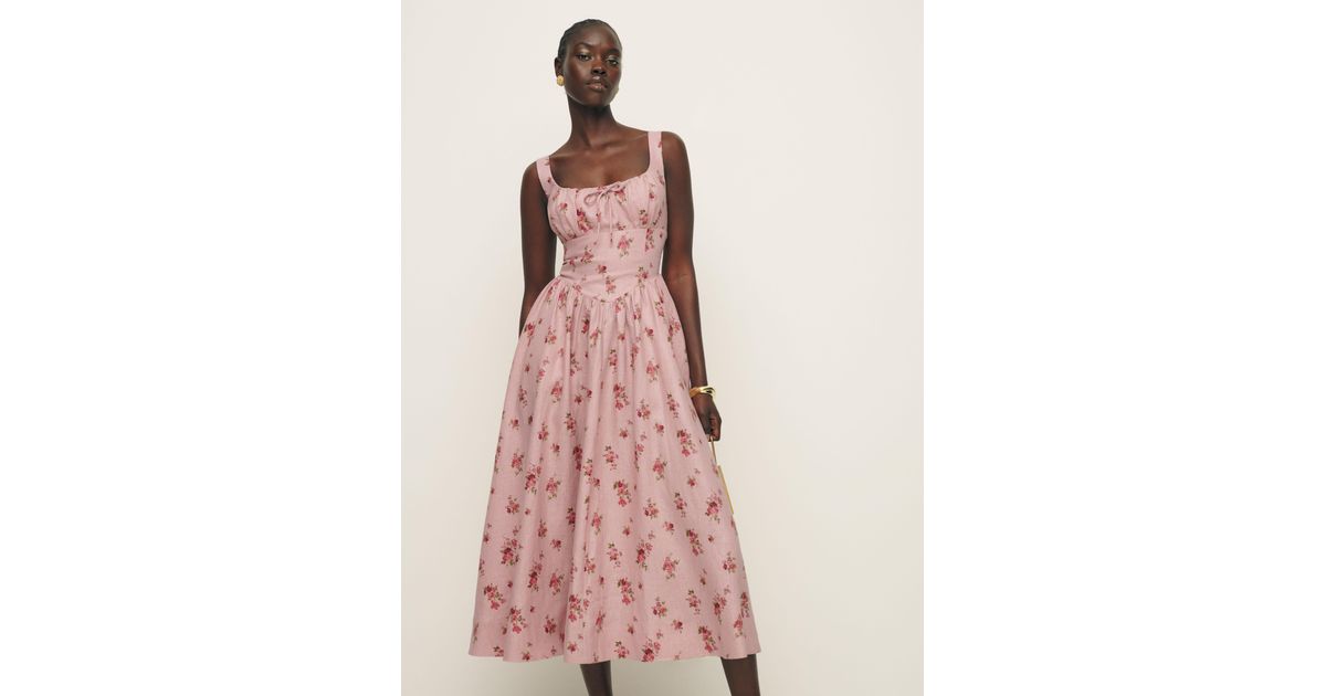 Reformation Balia Linen Dress in Pink | Lyst