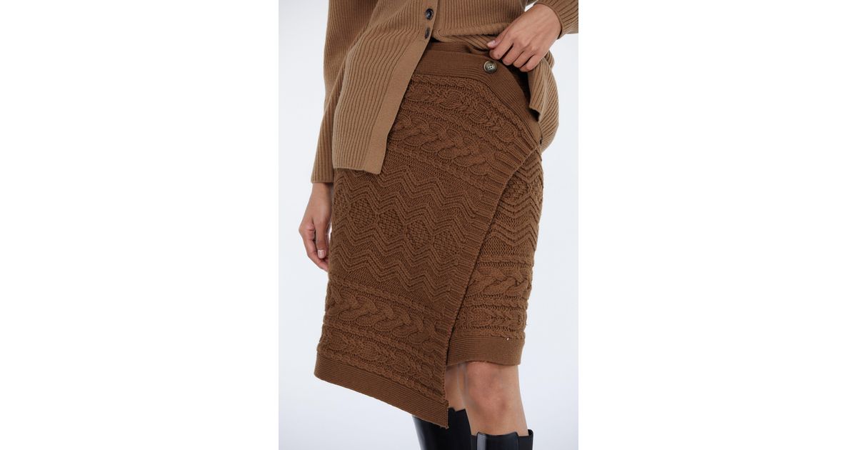 Source Unknown Wool Button Wrap Cable Knit Skirt in Tobacco (Brown) - Lyst