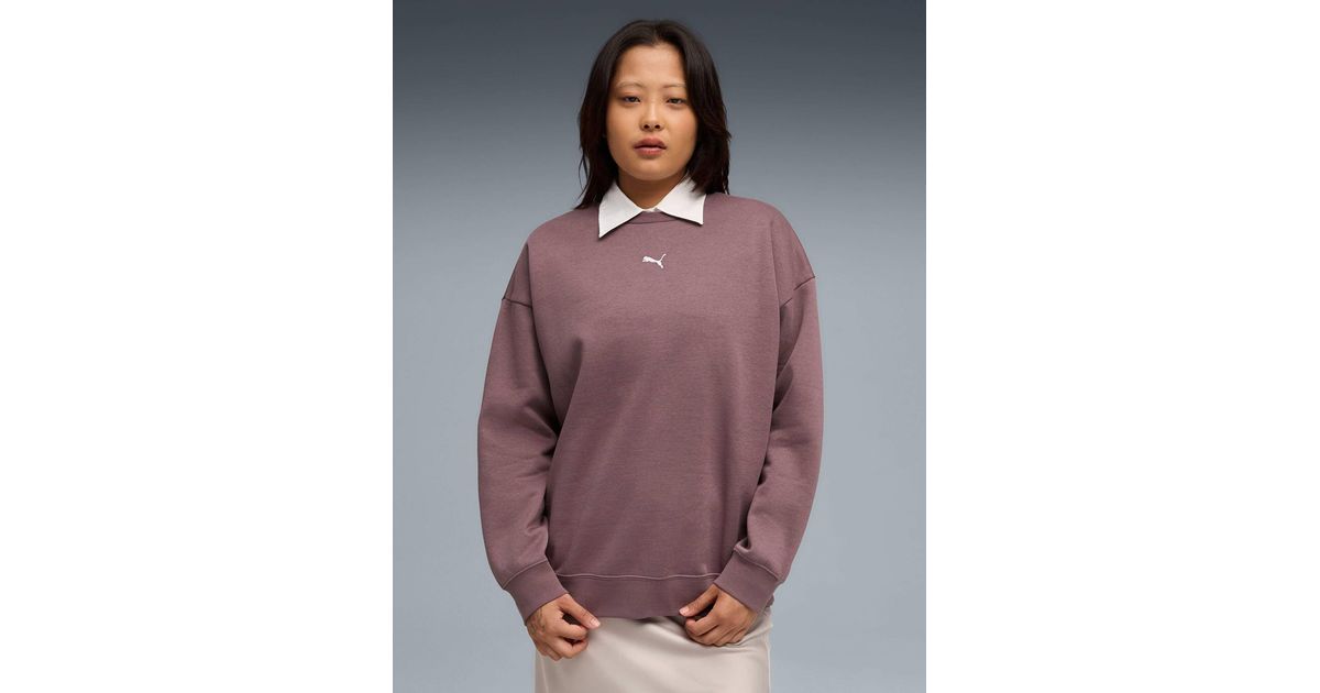 PUMA Women's Essentials Oversized Crew in Purple | Lyst UK