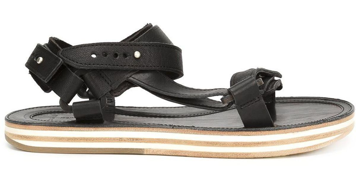 Sacai Leather X Hender Scheme Strappy Flat Sandals in Black - Lyst