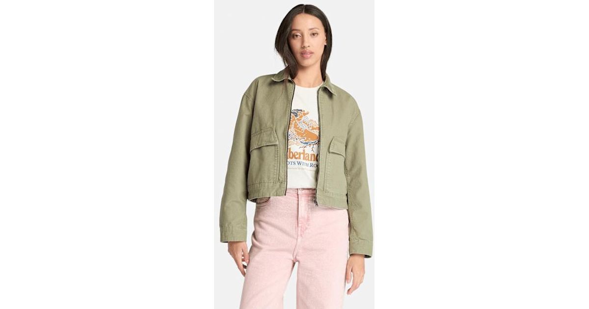Timberland Strafford Bomber Washed Canvas Jacket For in Green | Lyst UK