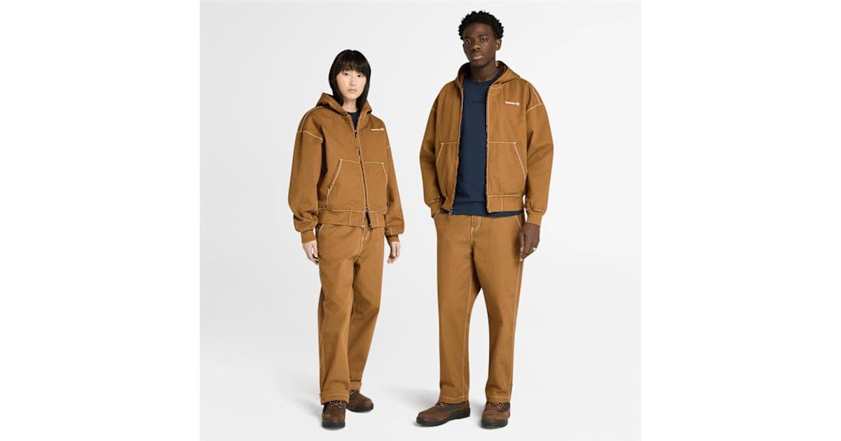 Timberland All Gender Washed Duck Canvas Hooded Bomber in Yellow | Lyst UK