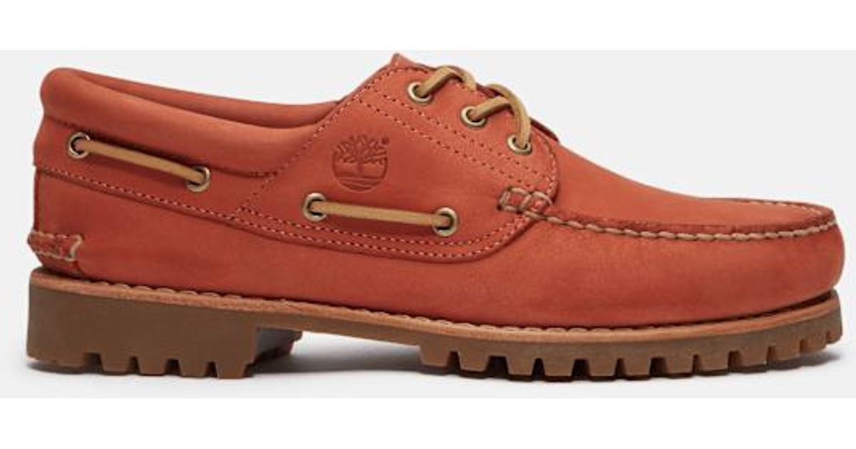 Timberland Authentic 3-Eye Lug Handsewn Boat Shoe in Red | Lyst UK
