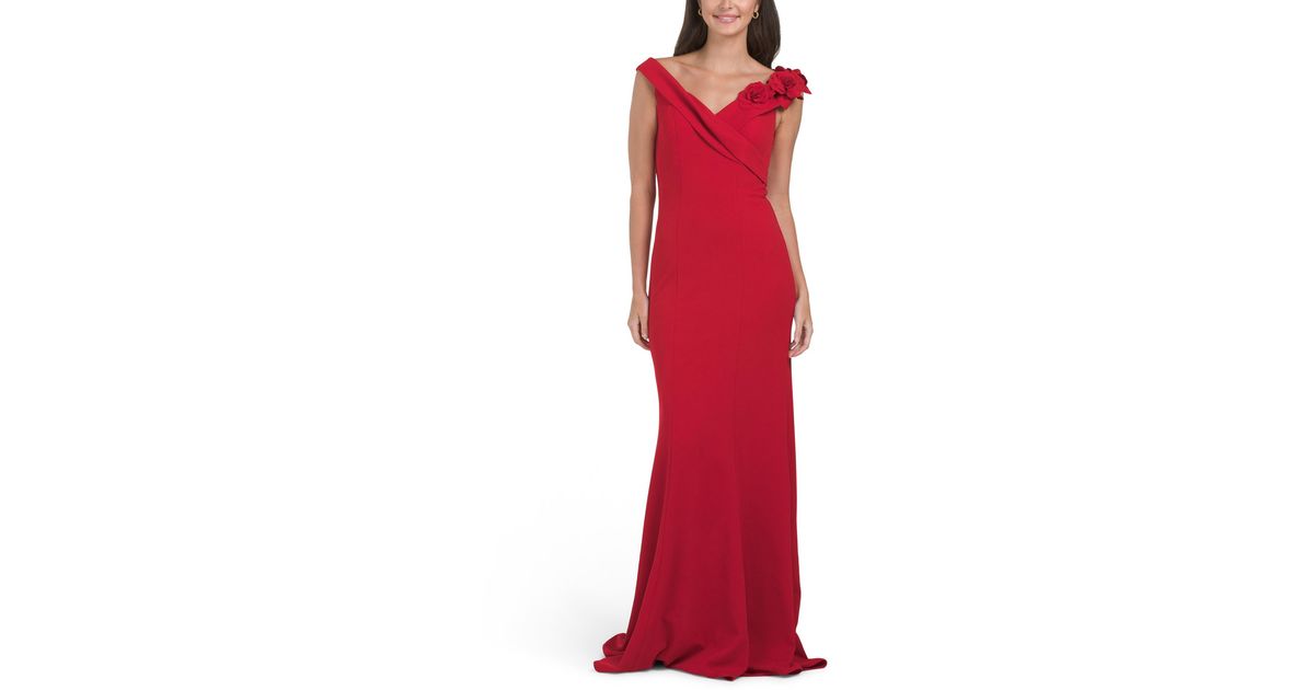 TJ Maxx Off The Shoulder 3D Floral Gown For Polyester in Red | Lyst