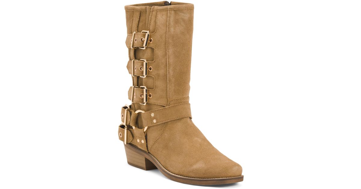 TJ Maxx Suede Steffie Mid Shaft Moto Boots For /Suede in Brown | Lyst