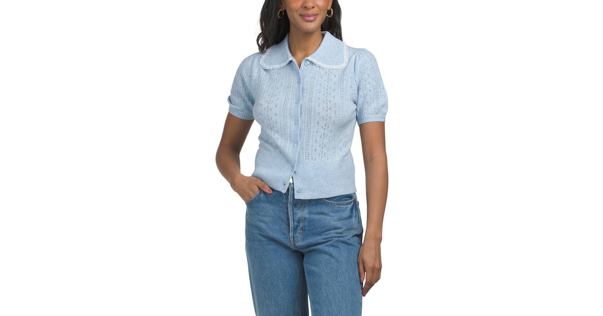 TJ Maxx Short Sleeve Lace Collar Cardigan, Spandex/Polyester/Acrylic in ...