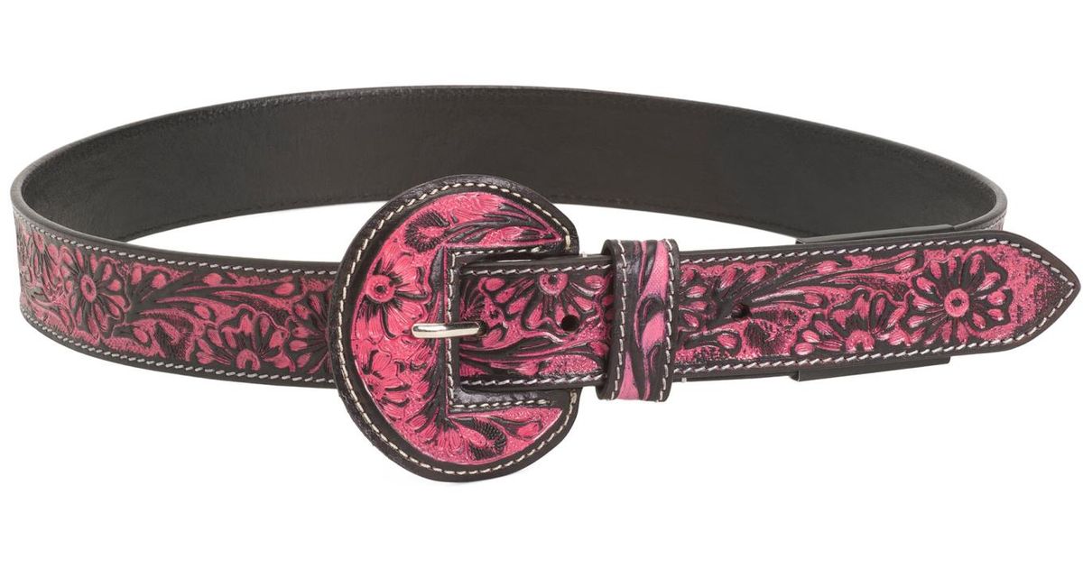 TJ Maxx Leather Floral Tooled Western Belt in Red | Lyst
