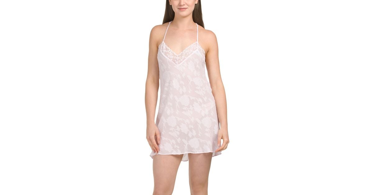 TJ Maxx Bliss Floral Chemise With Lace Detail For Polyester in White | Lyst