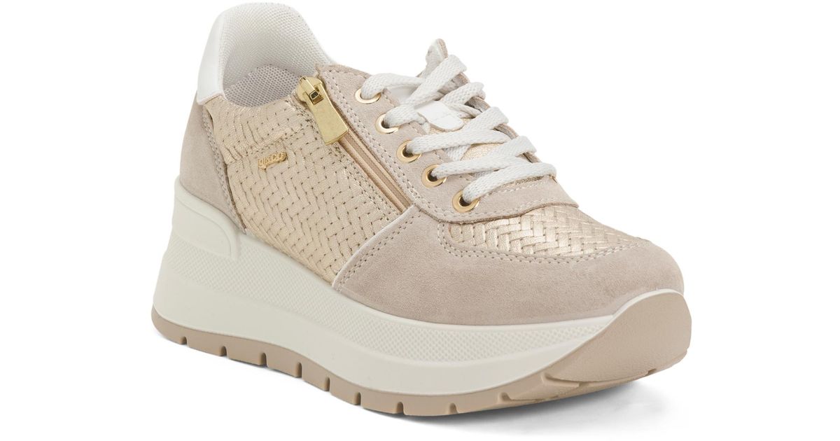 TJ Maxx Leather Sneakers With Lateral Zip For Leather/Suede in White | Lyst