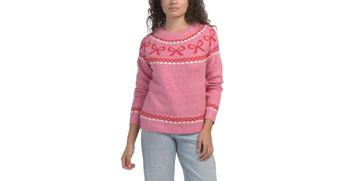 TJ Maxx Bow Fair Isle Sweater, Nylon/Spandex/Polyester in Red | Lyst