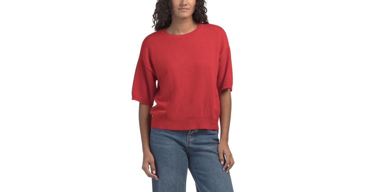 TJ Maxx Cashmere Elbow Sleeve Crew Neck Sweater With Rib Trim in Red | Lyst