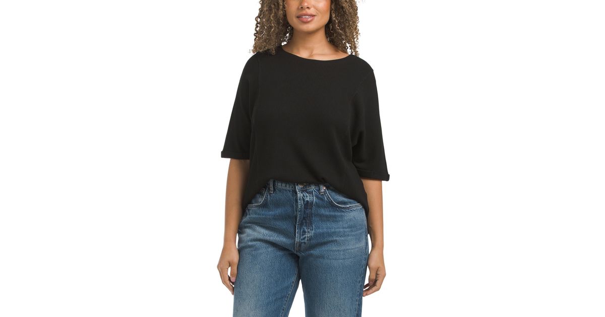 TJ Maxx Round Neck Elbow Sleeve Top With Hi-Lo Hem For Spandex/Rayon in ...