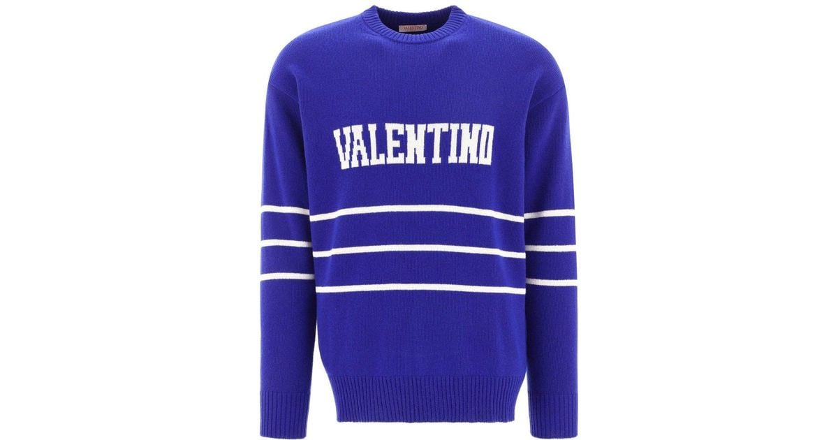 Valentino Logo Intarsia Jumper in Blue for Men | Lyst UK