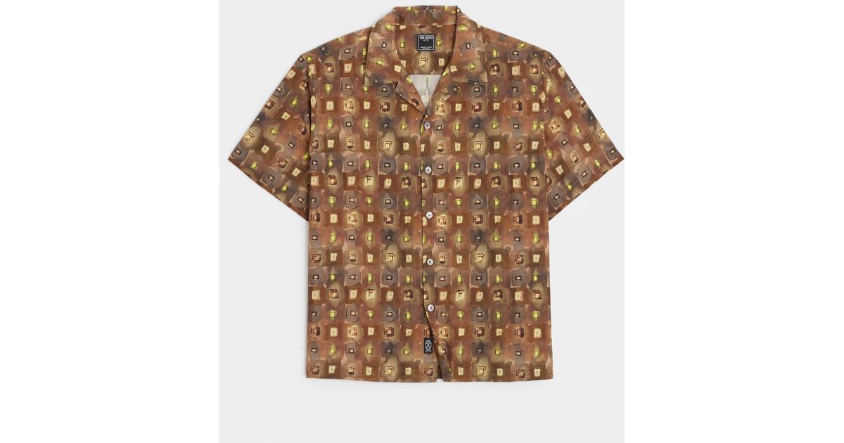 Todd Snyder Cropped Silk-cotton Camp Collar Shirt in Brown for Men | Lyst