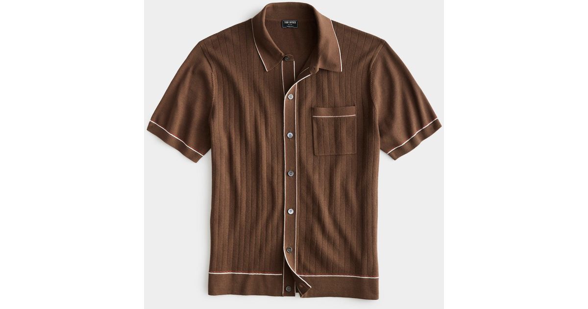 Todd Snyder Cotton Silk Short Sleeve Full Placket Riviera Polo in Brown ...