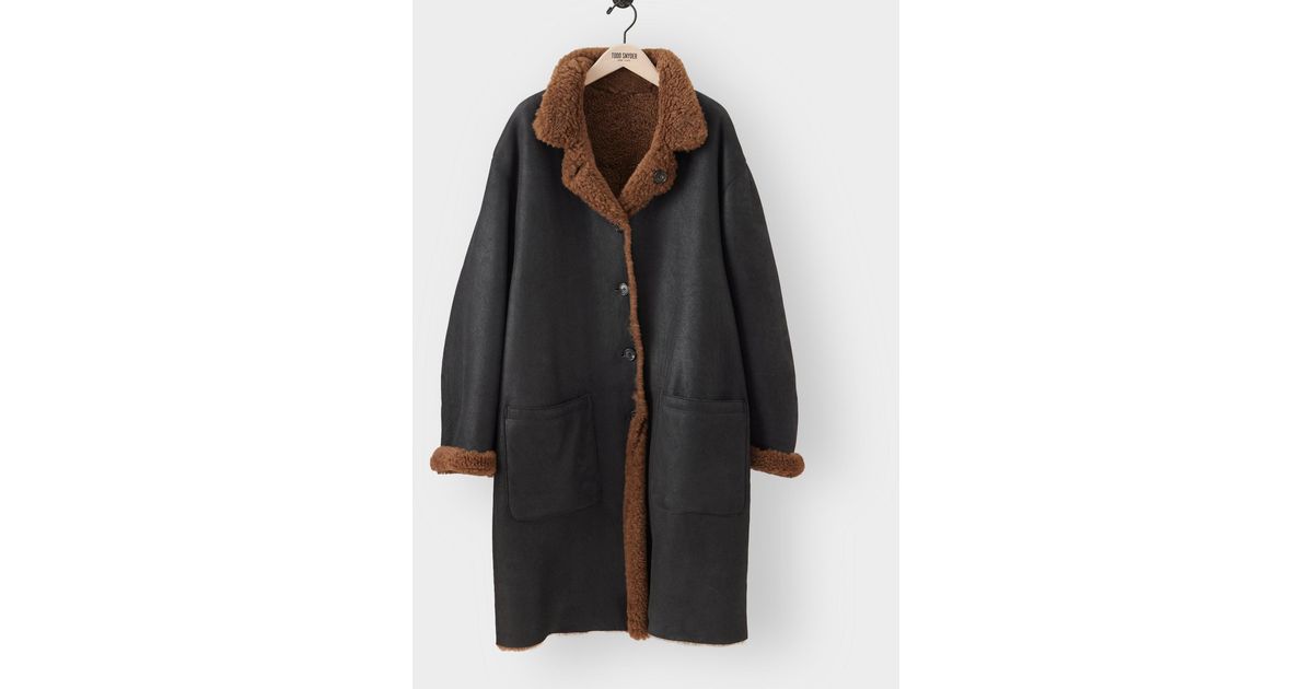 Todd Snyder Italian Reversible Shearling Overcoat in Black for Men | Lyst