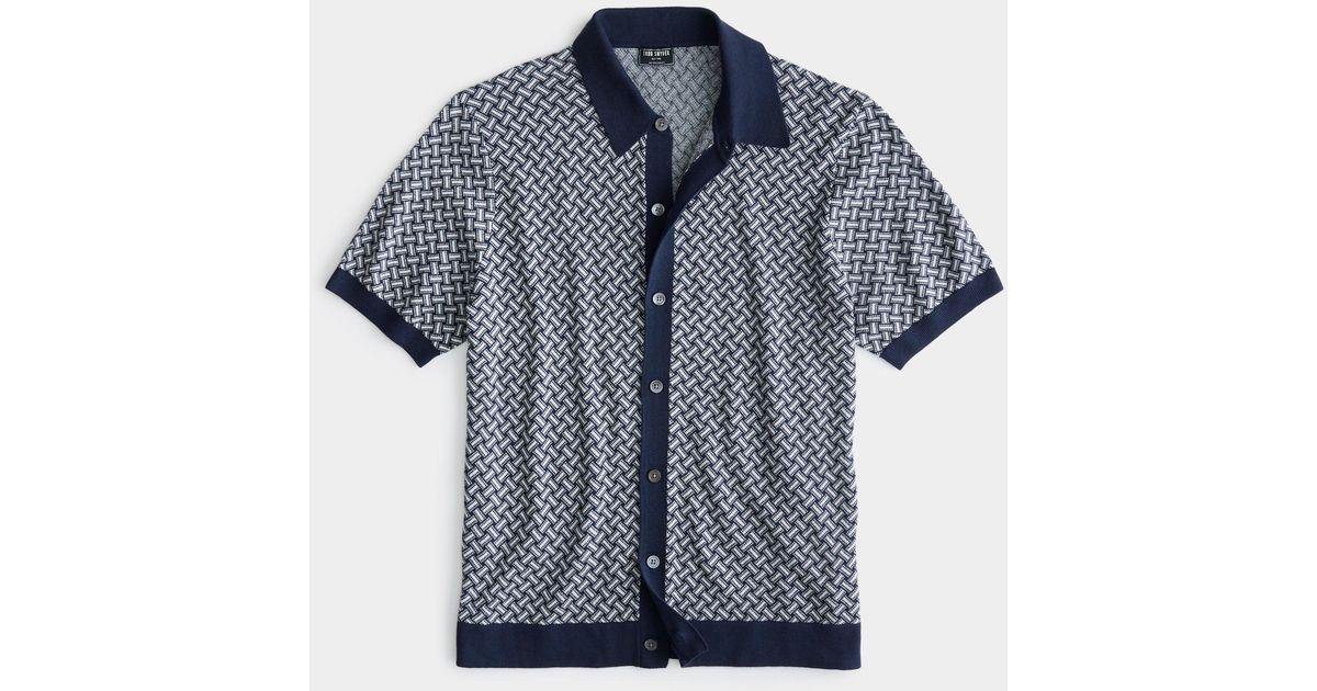 Todd Snyder Over-under Geo Full-placket Polo in Blue for Men | Lyst