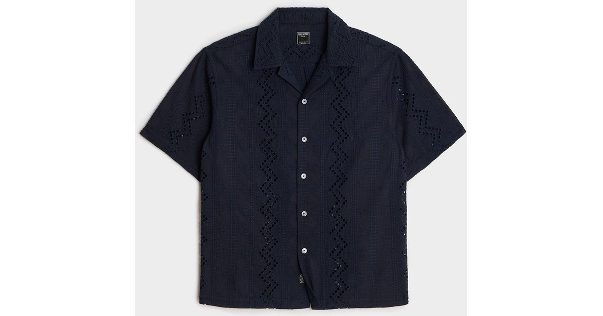 Todd Snyder Cropped Cotton Camp Collar Shirt in Blue for Men | Lyst
