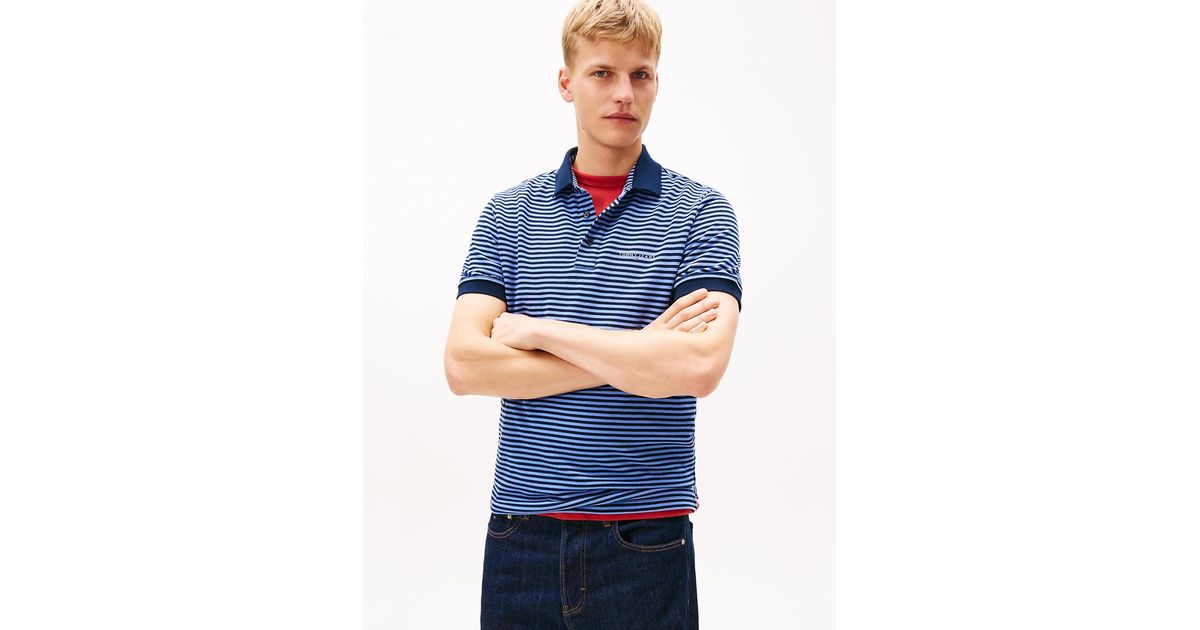 Tommy Hilfiger Linear Logo Pique Polo Shirt in Blue for Men | Lyst UK