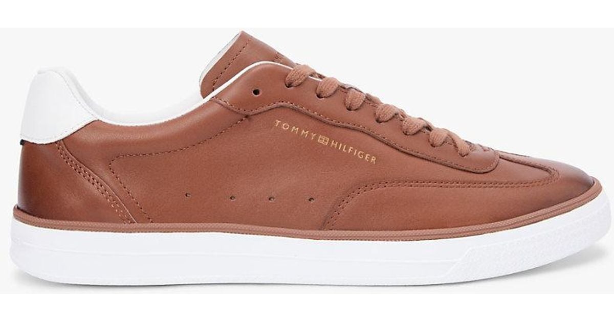 Tommy Hilfiger Luxe Metallic Logo Leather Trainers in Brown for Men ...