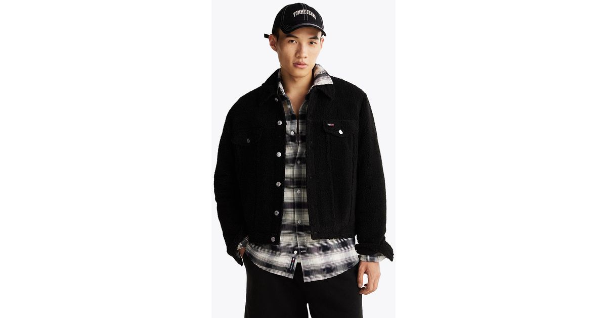 Tommy Hilfiger Teddy Fleece Relaxed Trucker Jacket in Black for Men ...