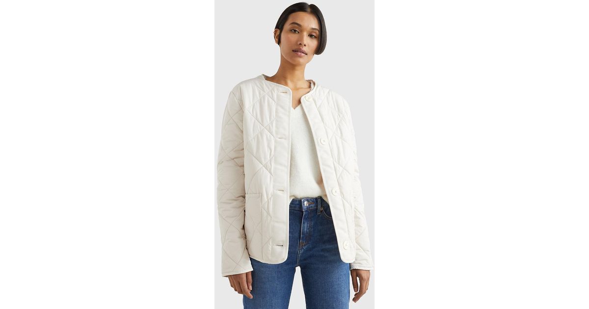 Tommy Hilfiger Quilted Collarless Padded Short Jacket in White | Lyst UK