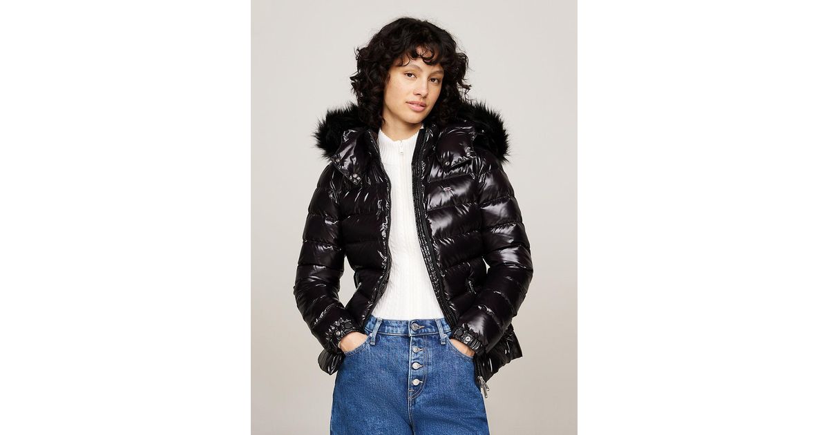 Tommy Hilfiger Faux Fur Hood Down Puffer Jacket in Blue | Lyst UK