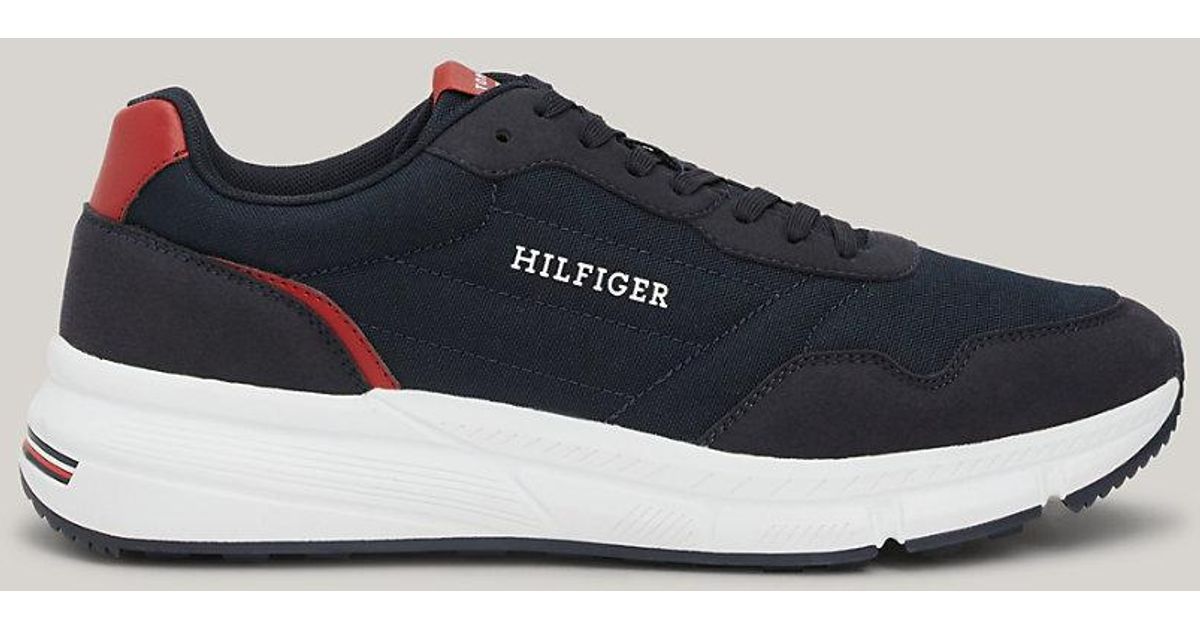 Tommy Hilfiger Logo Mixed Texture Trainers in Blue for Men | Lyst UK
