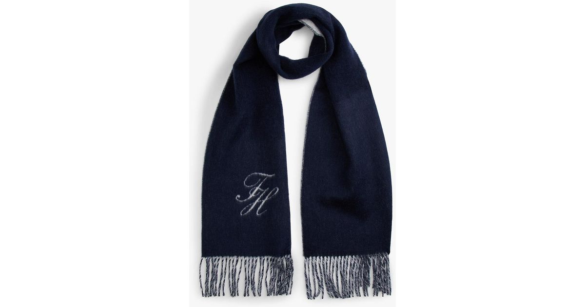 Tommy Hilfiger Pure Wool Logo Fringe Scarf in Blue | Lyst UK