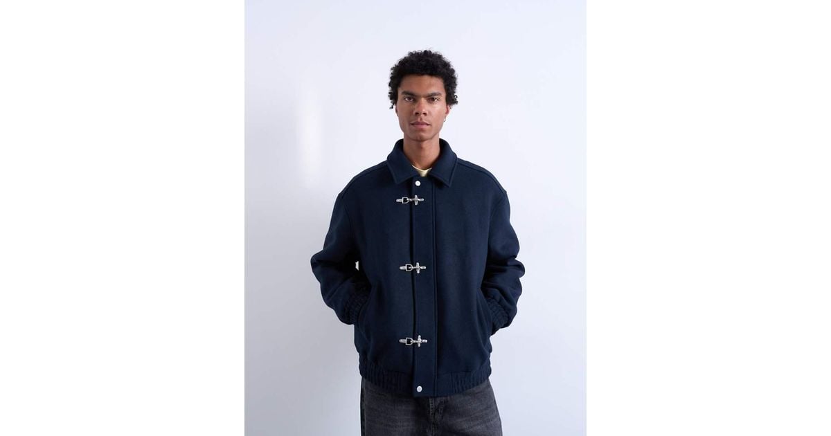 TOPMAN Fireman Clasp Wool Blend Jacket in Blue for Men | Lyst UK