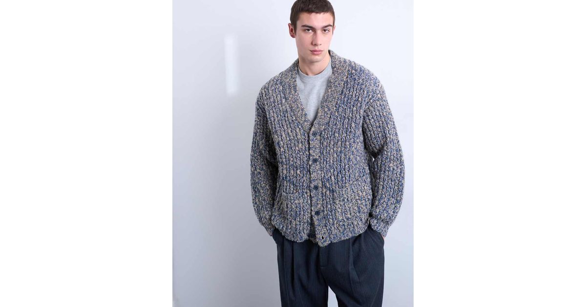 TOPMAN Relaxed Fit Chunky Twist Cardigan in Blue for Men | Lyst UK