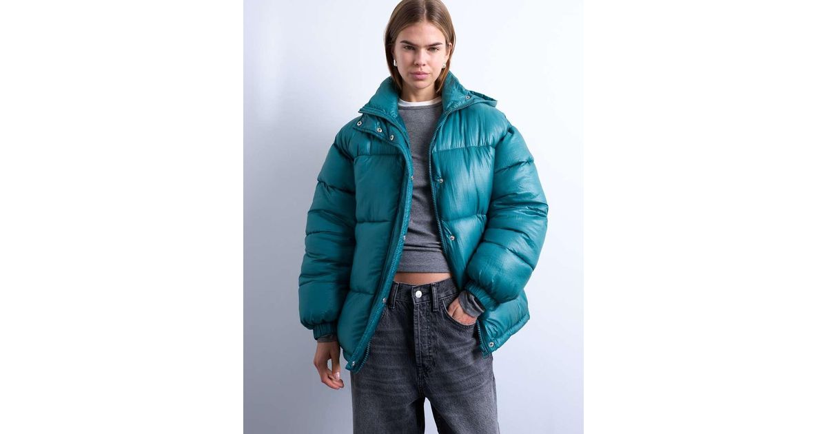 TOPSHOP High Shine Ripstop Puffer Jacket in Blue | Lyst UK